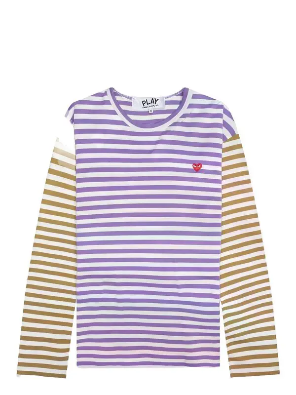 Play Comme Des Garcon Striped Heart-logo T-shirt - White