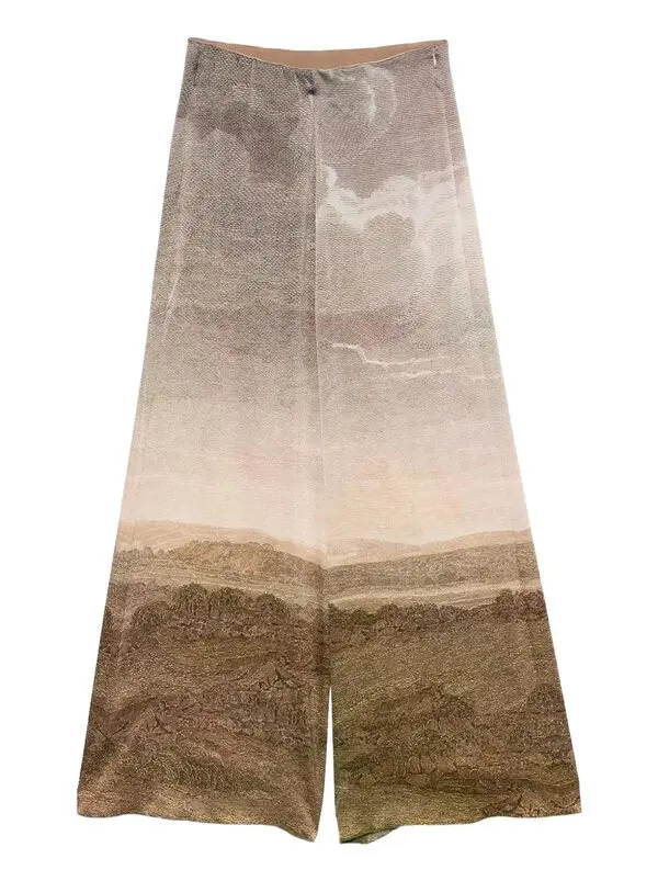 PIERRE-LOUIS MASCIA Landscape-print Wide-leg Trousers - Brown