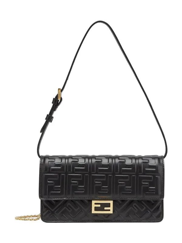 Fendi Baguette Wallet On Chain - Black