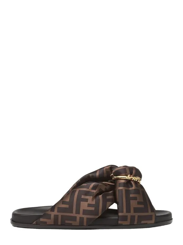 Fendi Padded Ff Motif Flat Slides - Brown