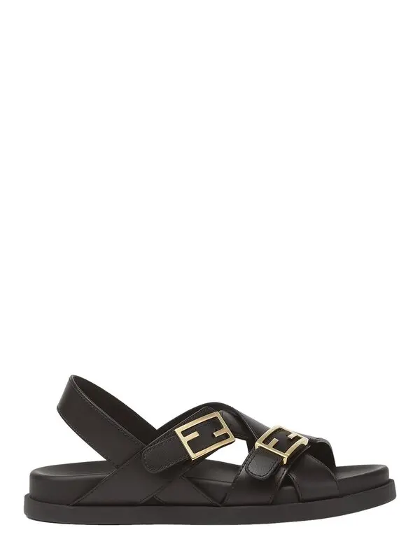 Fendi Feel Leather Slides - Black