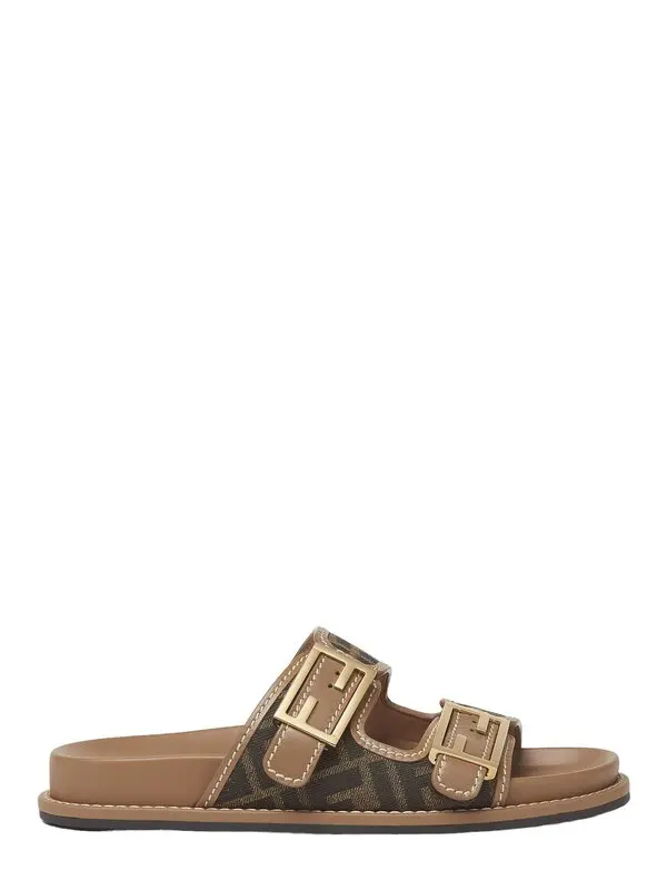 Fendi Ff Baguette Buckled Slides - Brown