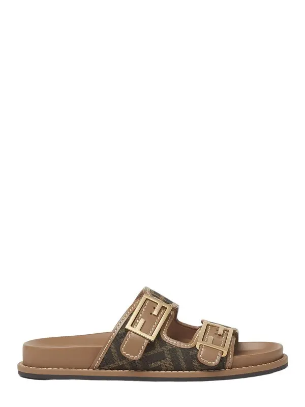 Fendi Ff Baguette Buckled Slides - Brown