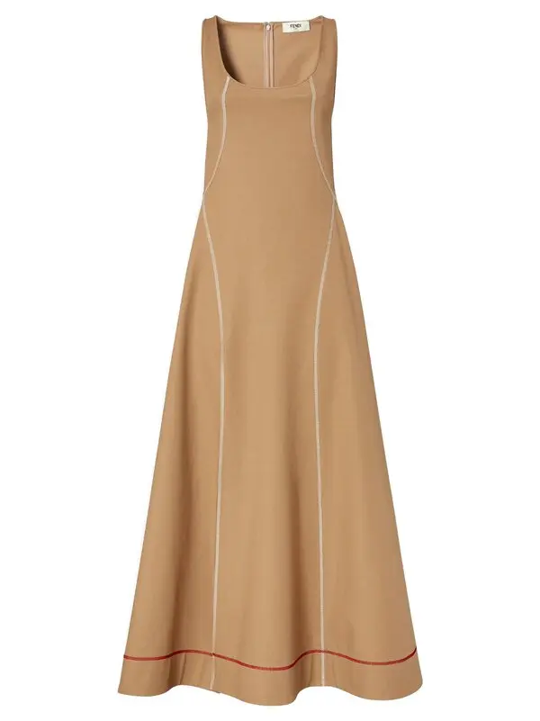 Fendi Sleeveless Flared Long Dress - Beige