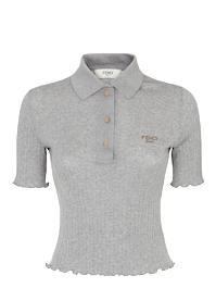 Fendi Cropped Rib Knit Polo Shirt - Grey