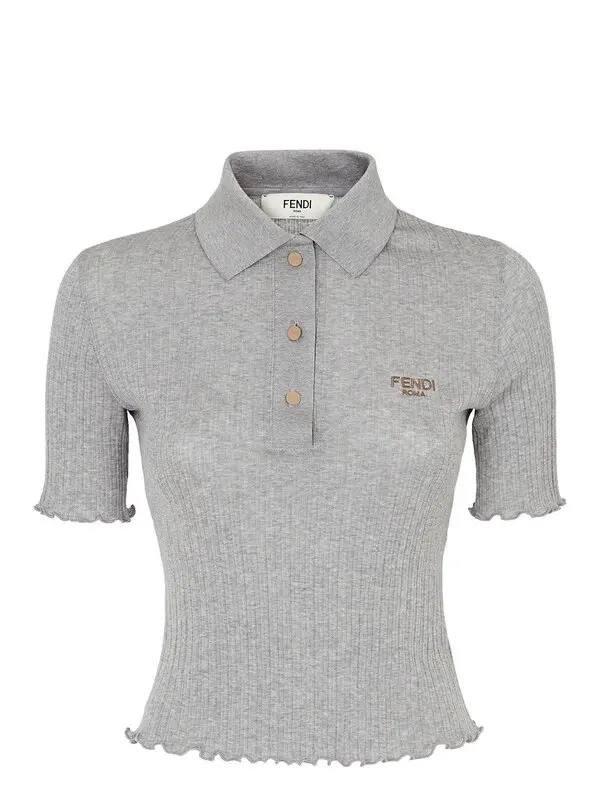 Fendi Cropped Rib Knit Polo Shirt - Grey