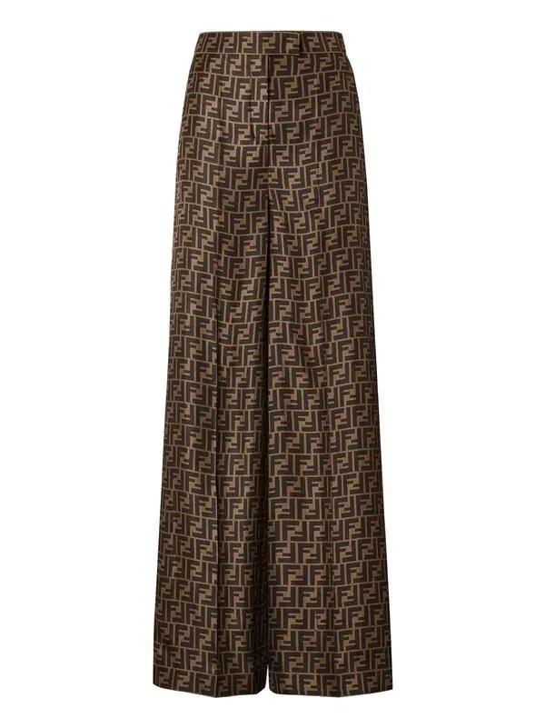 Fendi Wide-leg Ff Motif Trousers - Brown