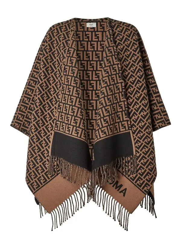 Fendi Ff Motif Wool And Cashmere Poncho - Brown
