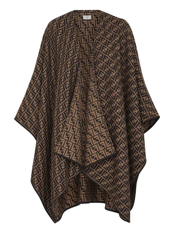 Fendi Wool And Silk Blend Poncho - Brown