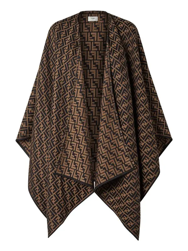 Fendi Wool And Silk Blend Poncho - Brown