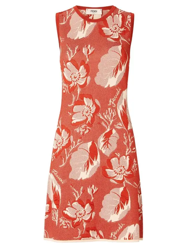 Fendi Short Sea Garden Motif Dress - Red