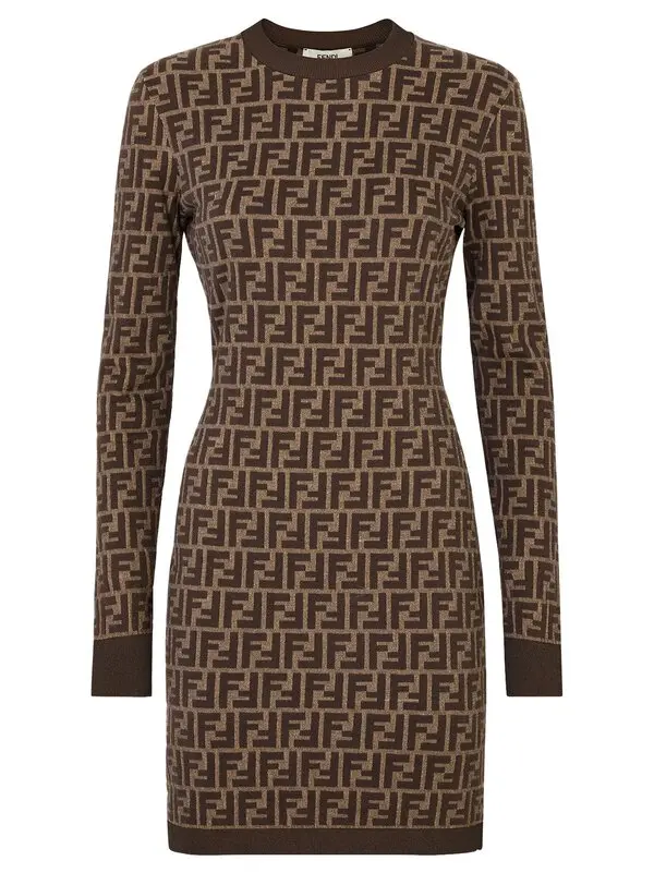 Fendi Knit Ff Motif Jacquard Dress - Brown