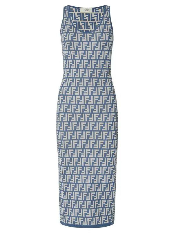 Fendi Ff Motif Jacquard Knit Midi-dress - Blue