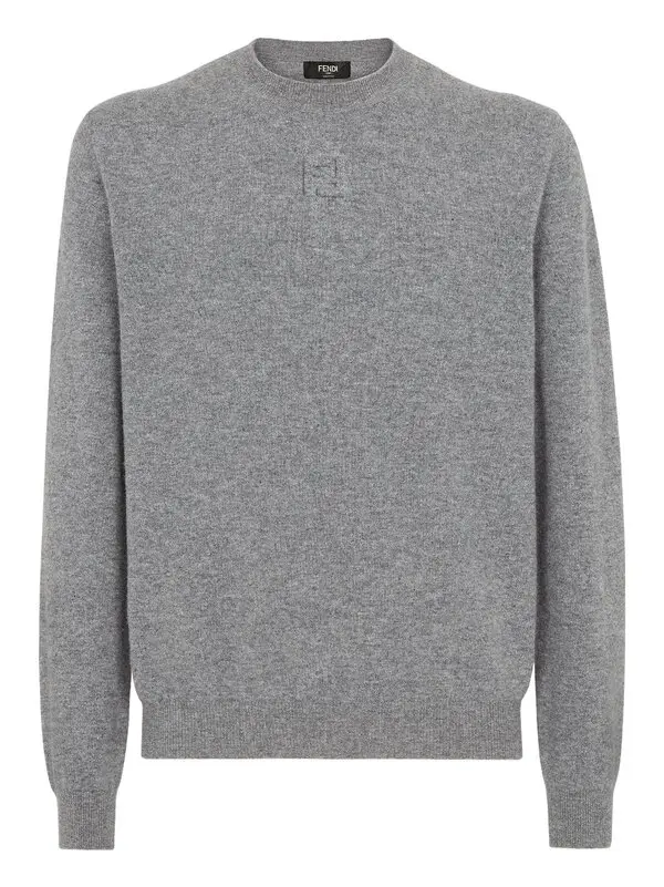 Fendi Regular-fit Crew-neck Pullover With Embossed Ff Logo - Grey