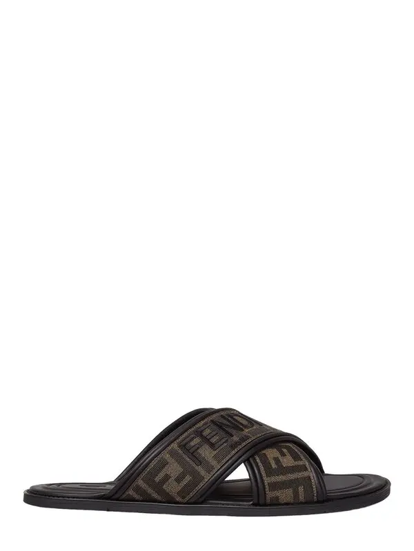 Fendi Slides With Macro Ff Motif - Brown