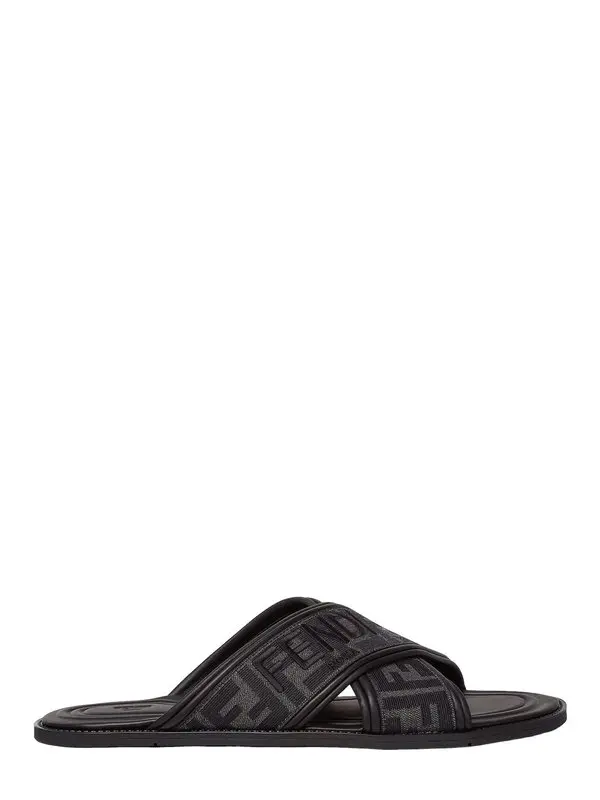 Fendi Jacquard Ff Motif Slides - Black