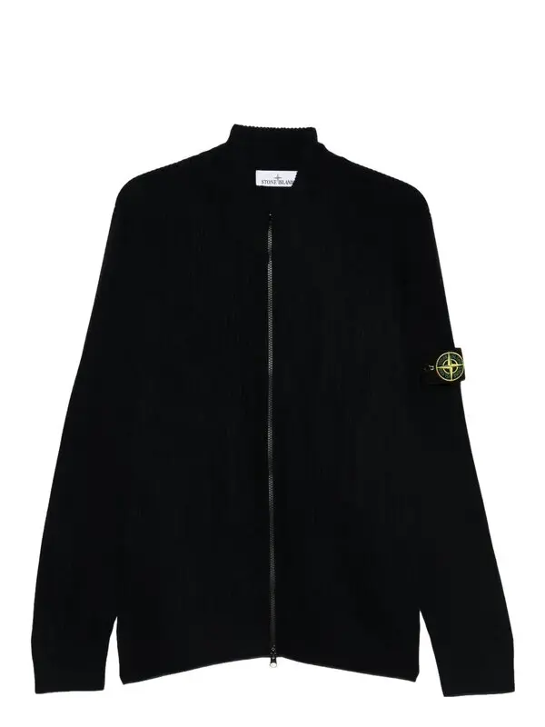 Stone Island Ribbed Zip-up Cardigan - Blue
