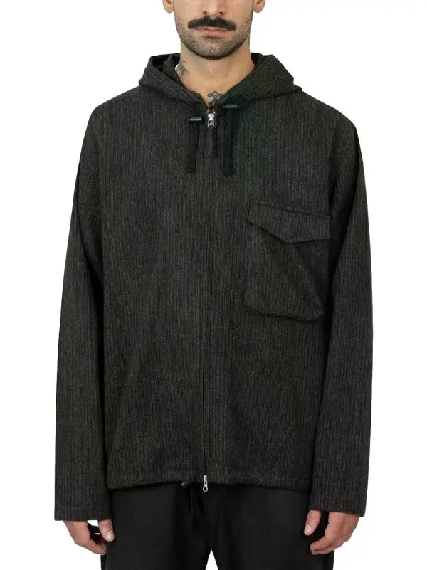 Universal Works Hooded Stripe-pattern Jacket - Black