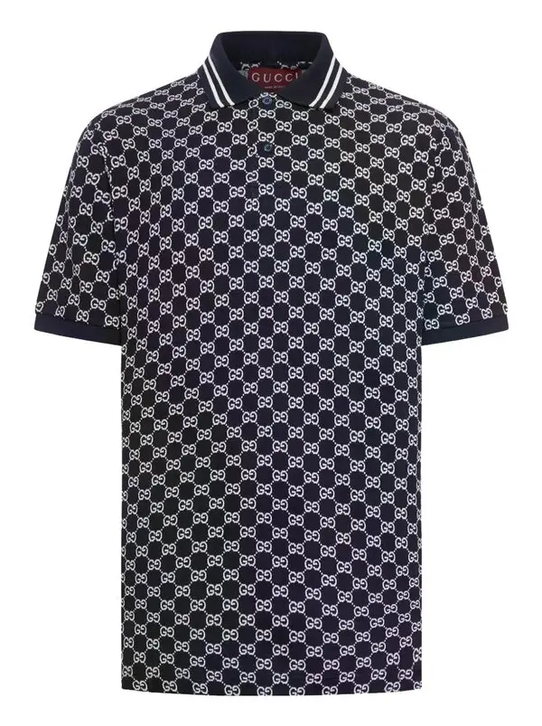 Gucci Gg-pattern Coton Polo Shirt - Blue