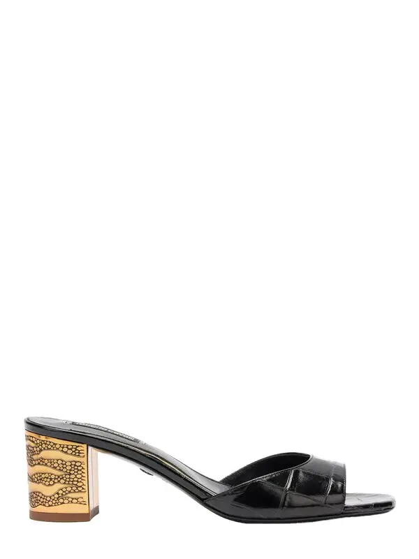 Roberto Cavalli Embossed Leather Mules - Black