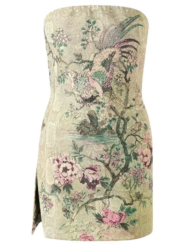 Roberto Cavalli Strapless Floral-embroidered Mini Dress - Neutrals