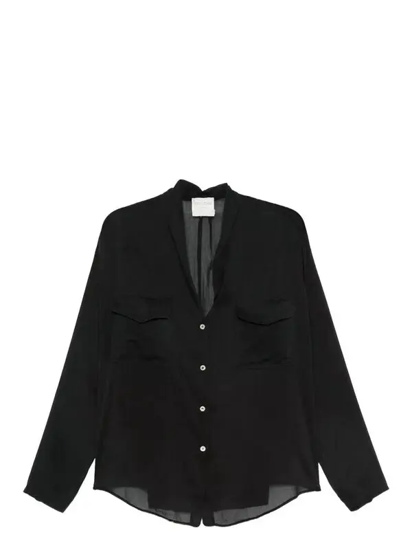 FORTE_FORTE Button-fastening Pocket Shirt - Black