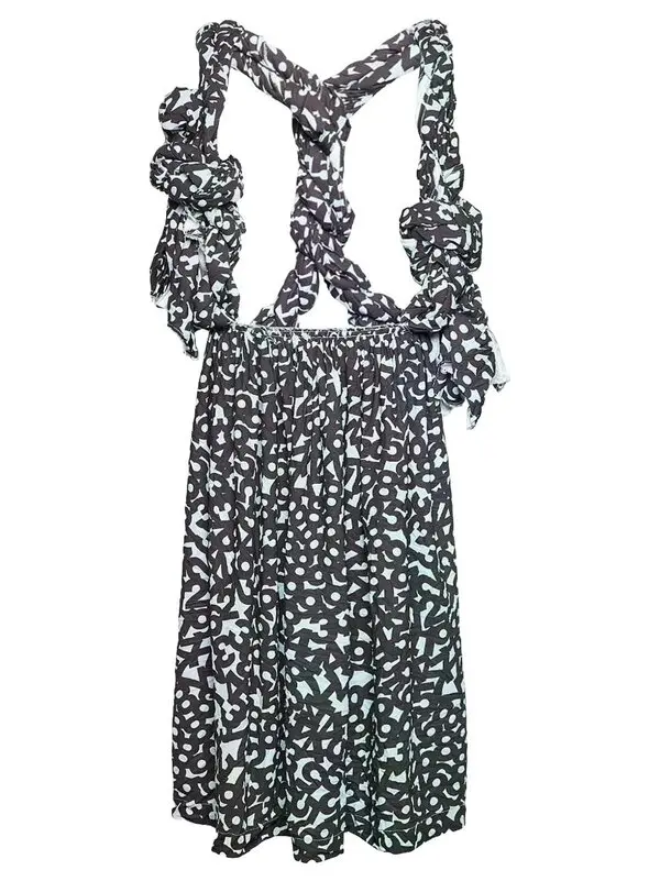 Comme Des Garçons Printed Midi Pinafore Dress - Black