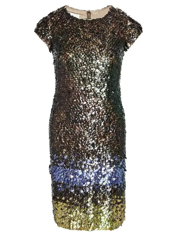 Oscar De La Renta Embellished Short-sleeved Dress - Brown