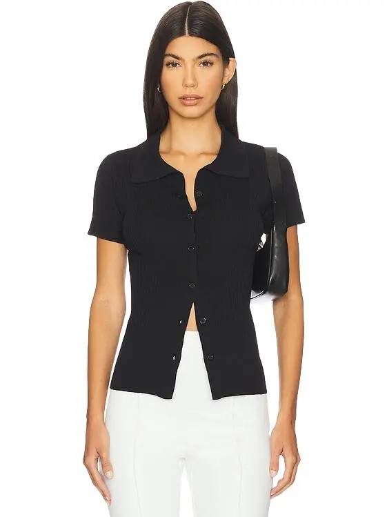 ALL THE WAYS Kelia Button Up Top In Ribbed Knit Jersey - Black