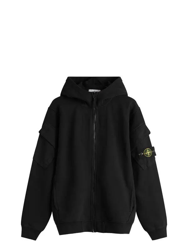 Stone Island Brushed Fleece Cargo Pocket Hoodie - Black