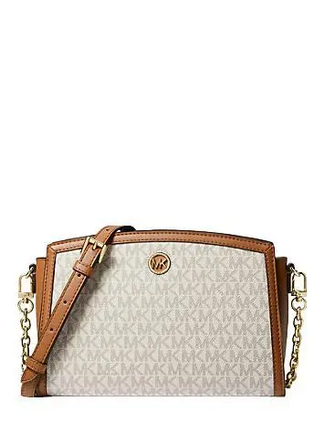 Michael Kors Chantal Large Signature Logo Messenger Bag - Natural