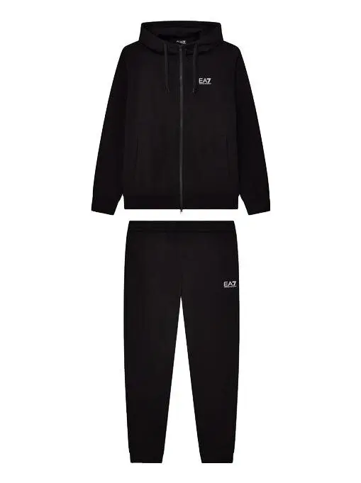 EA7 Core Identity Cotton-blend Hooded Tracksuit - Black