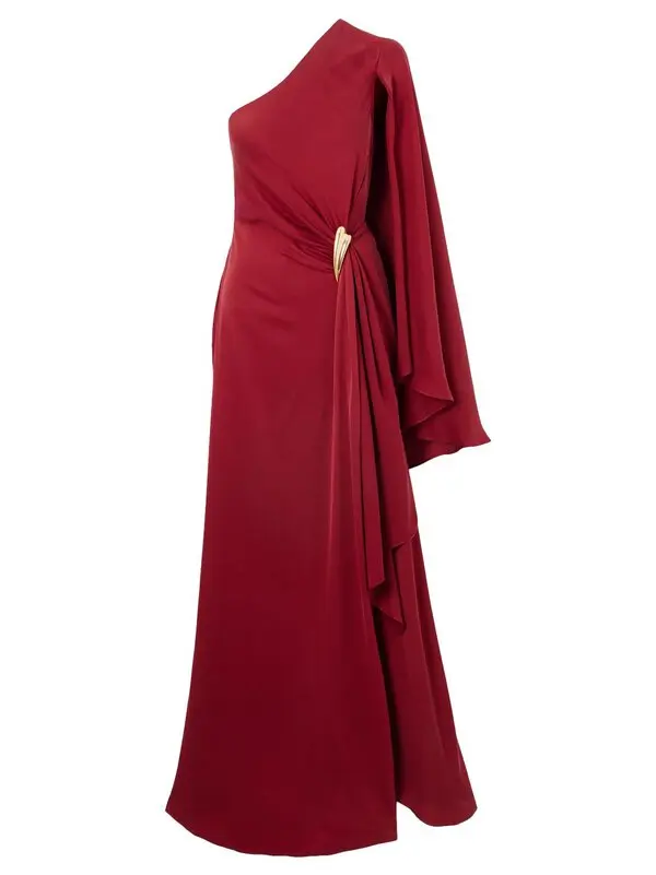 TOM FORD Embellished One-sleeve Draped Silk-crepe Gown - Red