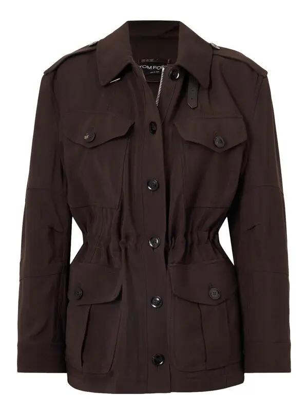 TOM FORD Leather-trimmed Twill Jacket - Brown