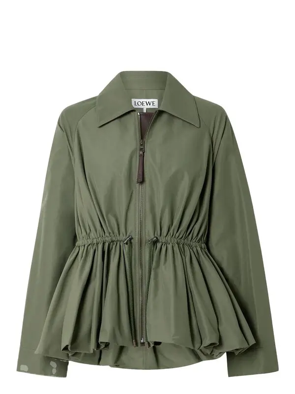 Loewe Leather-trimmed Cotton-blend Peplum Jacket - Green