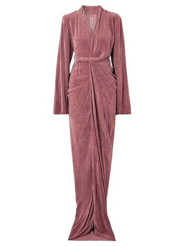 Rick Owens Draped Velvet Wrap Gown - Pink