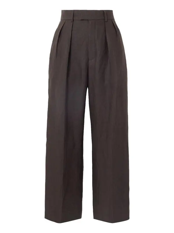Loro Piana Rodger Pleated Linen Straight-leg Pants - Brown