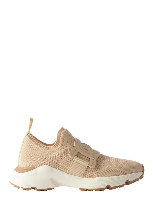 TOD'S Leather-trimmed Stretch-knit Slip-on Sneakers - Neutrals