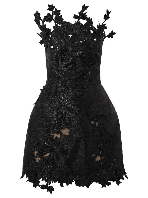 Oscar De La Renta Strapless Appliquéd Metallic Silk And Tulle Mini Dress - Black