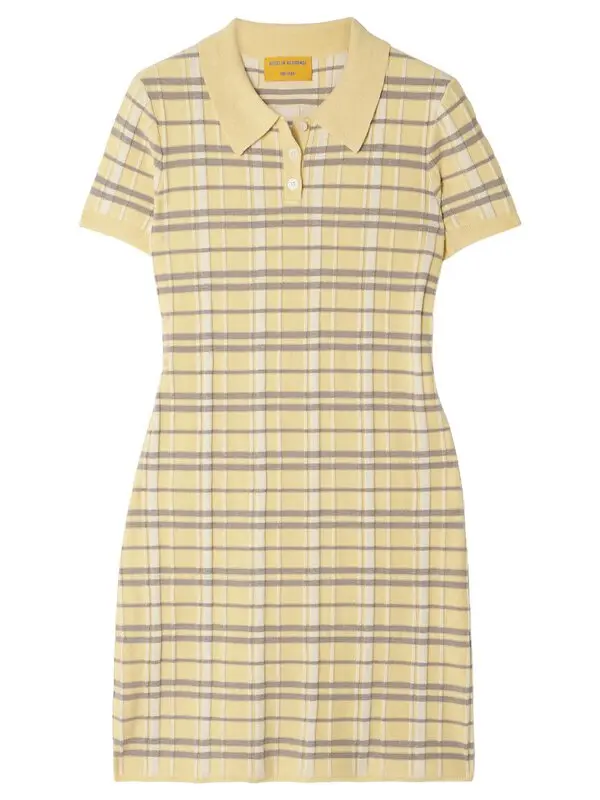 Guest In Residence Checked Ribbed Silk-blend Mini Dress - Yellow
