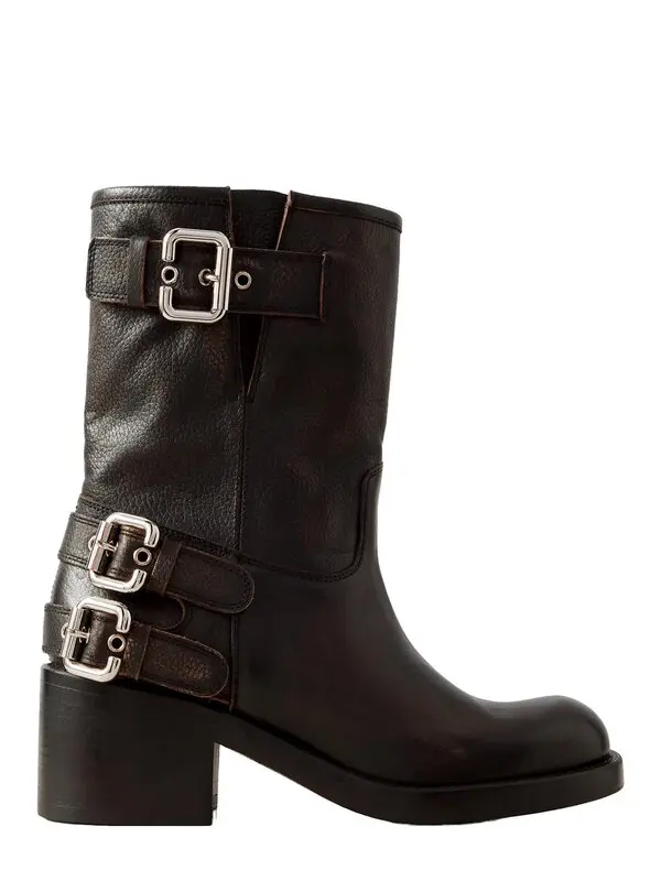 Chloé Buckled Textured-leather Ankle Boots - Black