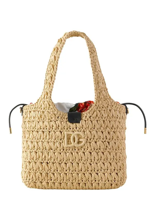 Dolce & Gabbana Leather-trimmed Raffia Tote - Neutrals