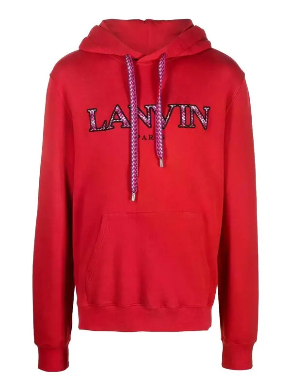 LANVIN Logo Appliqué Cotton-jersey Hoodie - Red