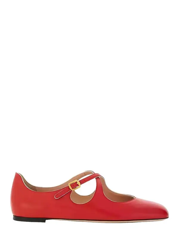 Bally Beliska Cross-strap Leather Ballet Flats - Red
