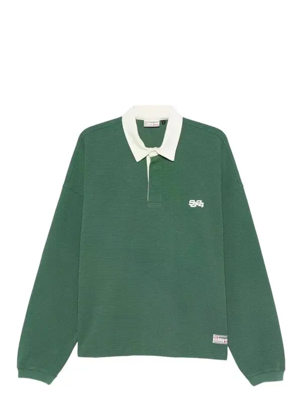 SUMMER GAMES Waffle-textured Long-sleeve Polo Shirt - Green