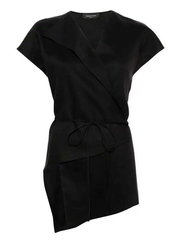 Fabiana Filippi Asymmetric Linen Wrap Top - Black