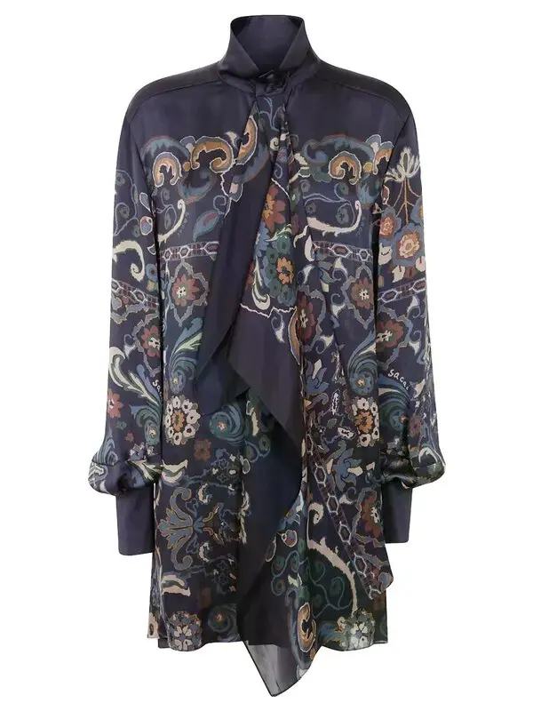 Sacai Floral-print Ruffled Mini Dress - Blue