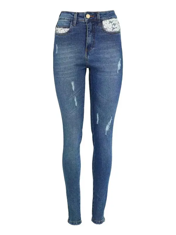 LETHICIA BRONSTEIN Viviane Lace-pocket Distressed Jeans - Blue