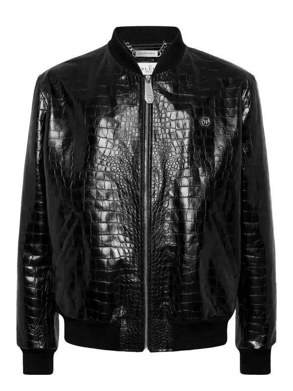 Philipp Plein Crocodile-effect Leather Bomber Jacket - Black