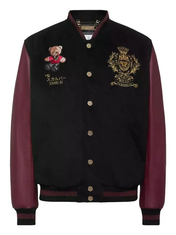 Philipp Plein Teddy-bear Leather-sleeve Bomber Jacket - Black